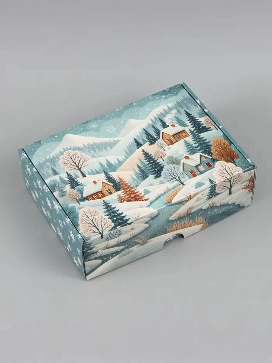 Самосборная подарочная коробка с новогодним дизайном