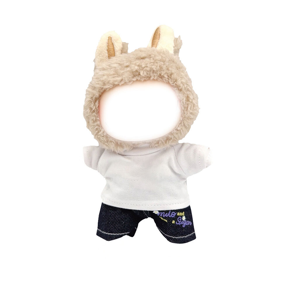 Одежда для кукол унисекс MIAOJI, совместимая с Labubu Generations 1 & 2, White Cartoon T-Shirt+Black Jeans (Doll Not Included)