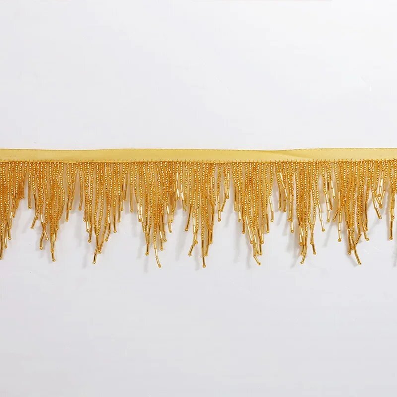 Золотой серебристый кружевнойtrim с бисером и бахромой Желтый, 1 Yard, Желтый, golden