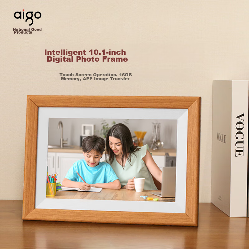 Aigo DP10PRO 10.1-дюймовый цифровой фотофрейм с Oak Color WiFi и сенсорным экраном, 16 ГБ памяти Цвет：Ореховый цвет
