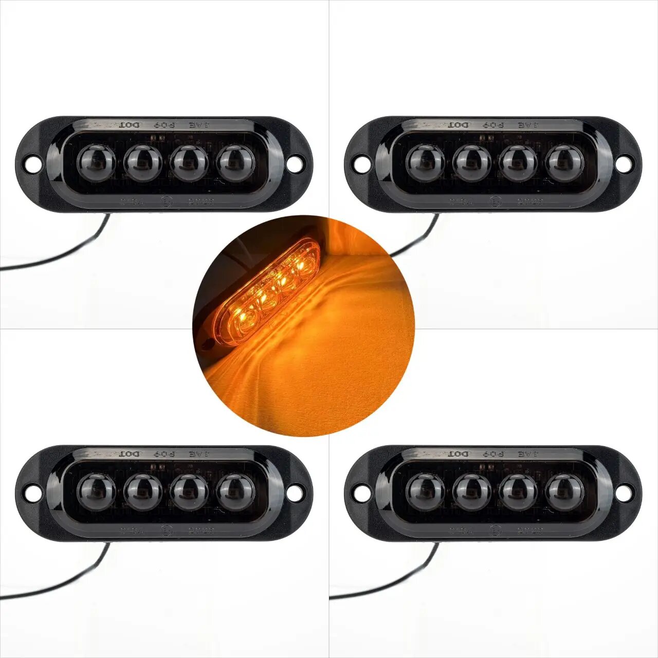 4 LED Amber сигнальные лампы для грузовиков 12-24В