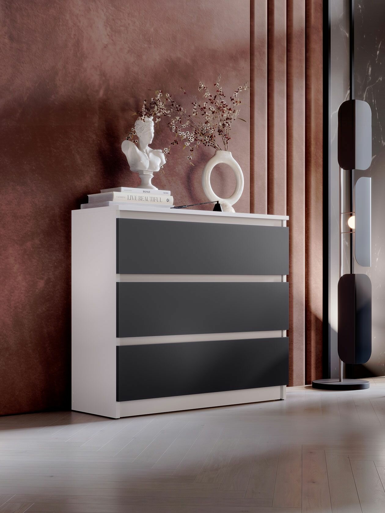Комод для одежды и хранения вещей Вега с ящиками, 82.8x32.4x75.5 см, Белый / Графит