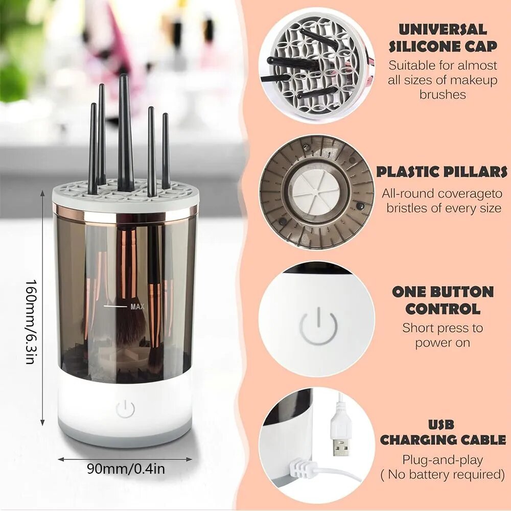 Электрическая Щетка Для Макияжа Cleaner Usb Automatic Brush Для Всех Размеров Кисти Для Макияжа
