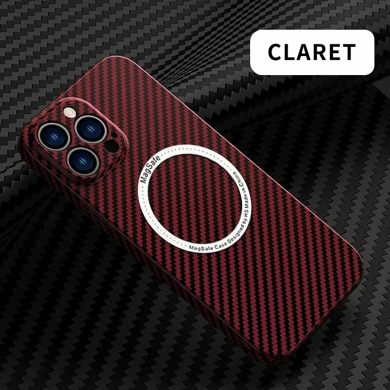 Чехол из углеродного волокна для iPhone 16, 15, 12, 13, 14 Pro Max, Красный, Red, For iPhone 15 Pro