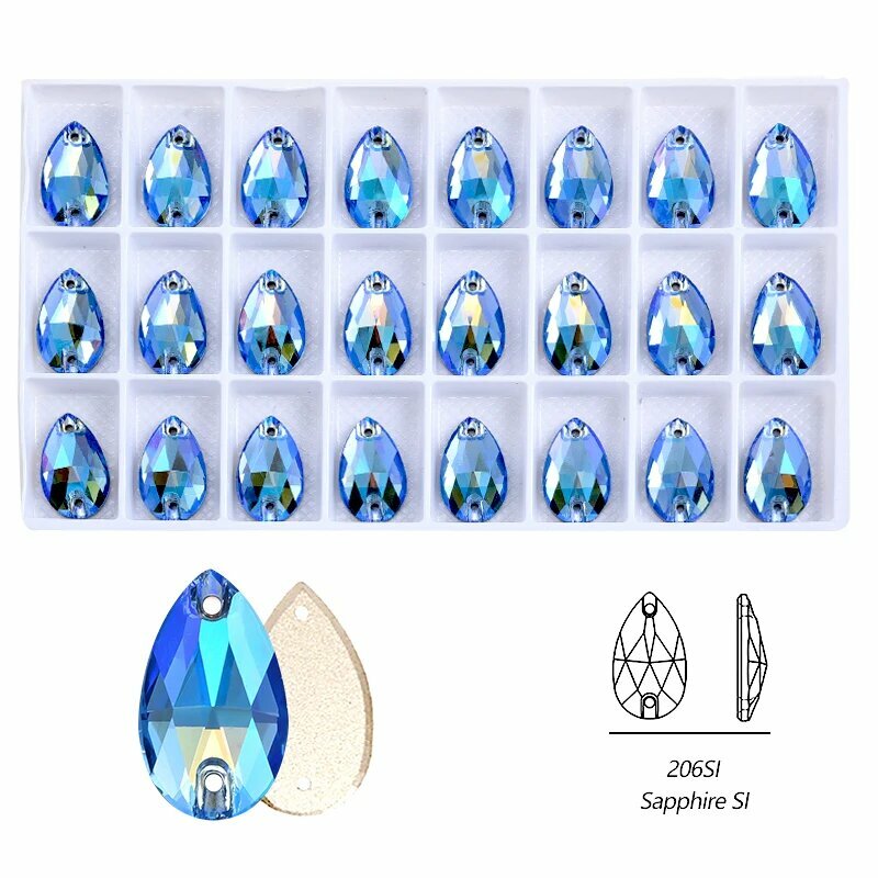 Стразы пришивные BOBOHOO K9 из стекла Синий, 11x18mm - 24Pcs, 206SI Sapphire SI