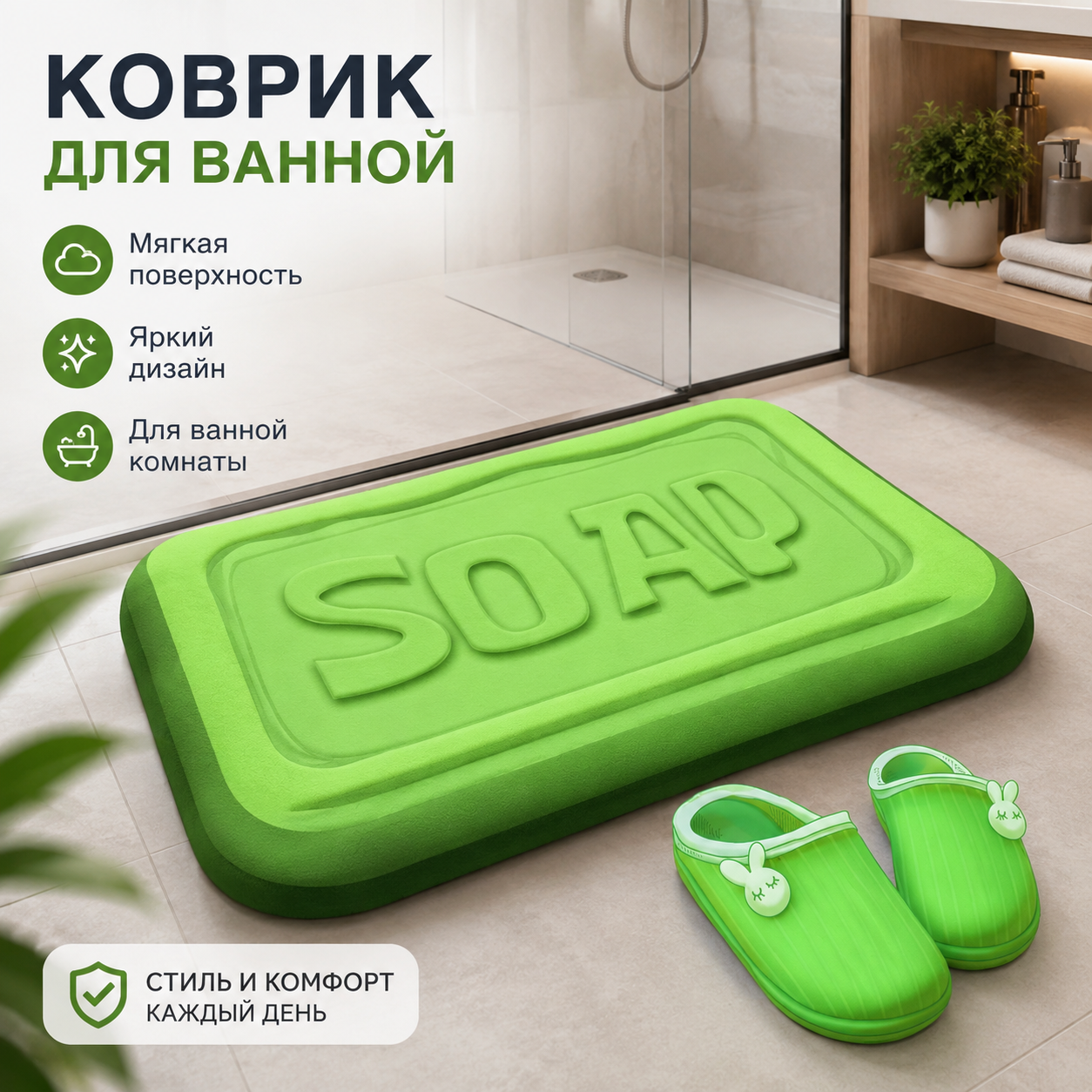 Коврик для ванной "SpongeBob", нескользящий, в форме "мыла", 50x80см