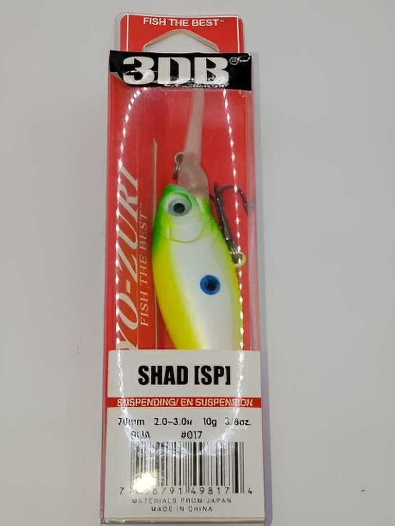 Воблер шэд YO-ZURI 3DB Shad 70mm,10g на хищника, заглубление: 2.0-3.0м