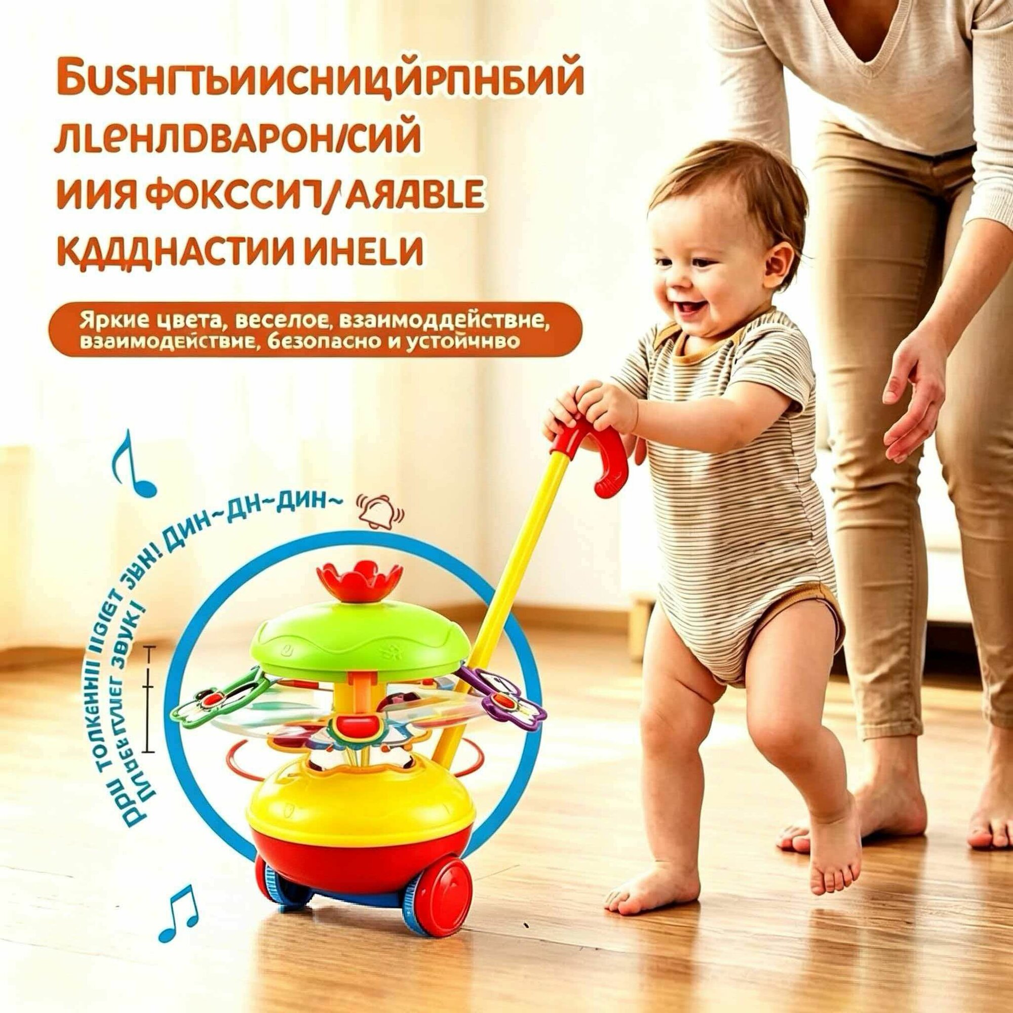 Детская каталка-паровоз на палочке