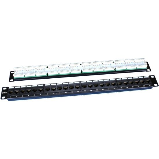 Патч-панель Hyperline 19", 24 порта RJ-45, категория 5e, UTP, 1U PP3-19-24-8P8C-C5e-110D