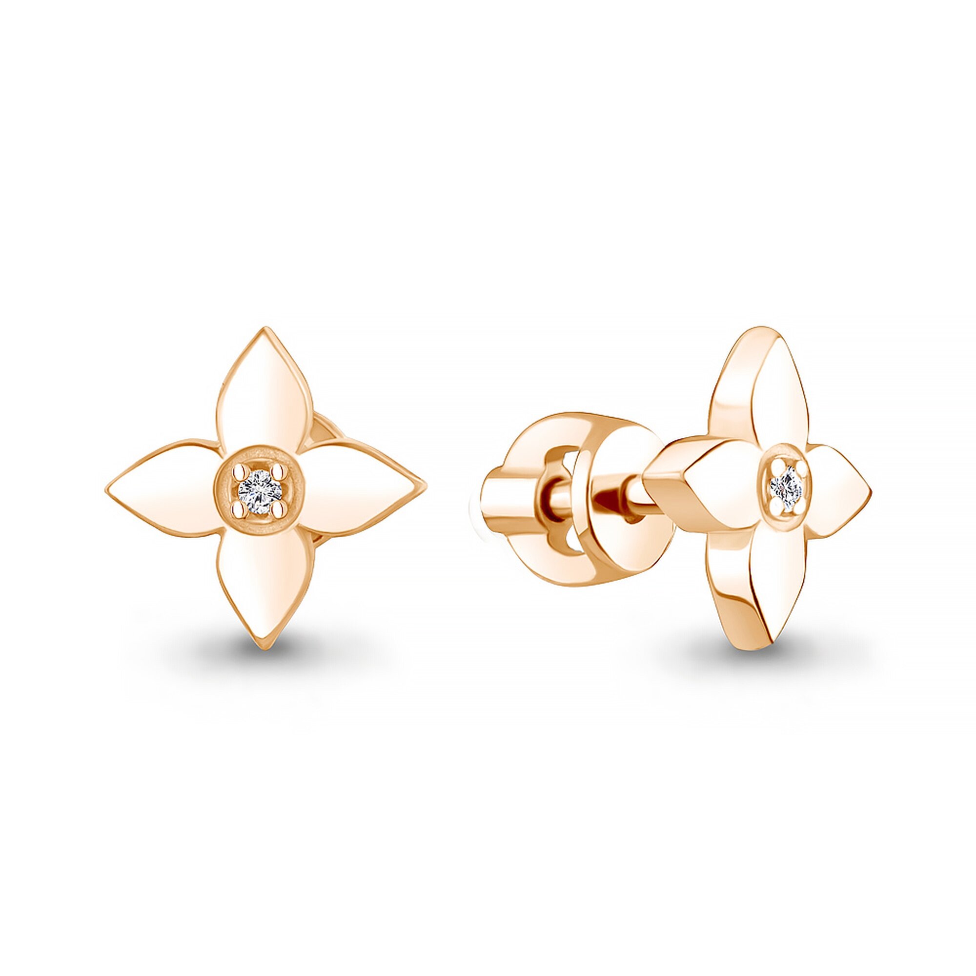Серьги, серебро, 925 проба, золочение, фианит