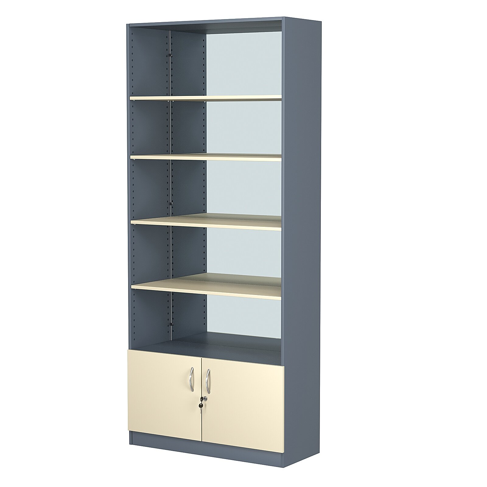 Стеллаж из ДСП с 4-мя полками 400x900 мм серии LEVEL-4 №14-2 (З/C - зеркало), Темно-серый + Крем Вайс