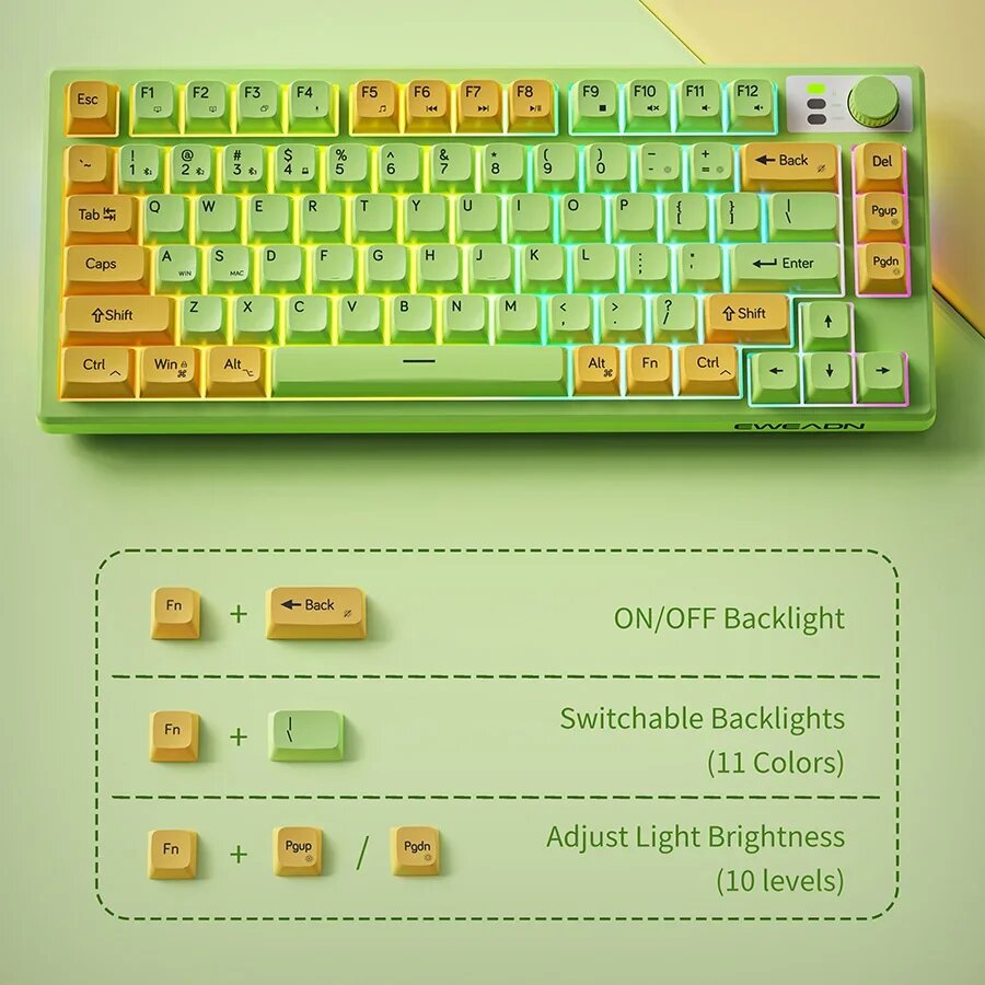 Беспроводная игровая клавиатура EWEADN V75 75% Green