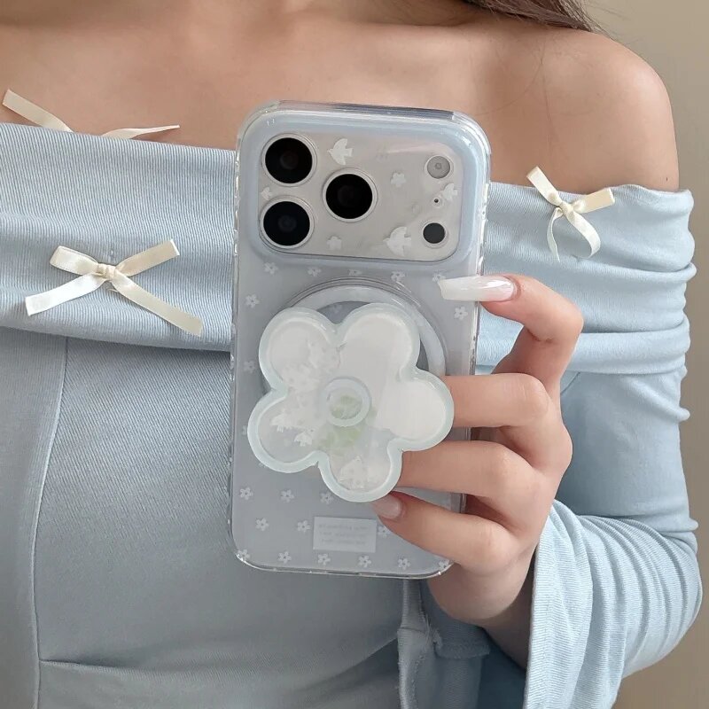Корейский магнитный чехол для телефона с маленькими цветами для iPhone iPhone17 Про, Case with Stand