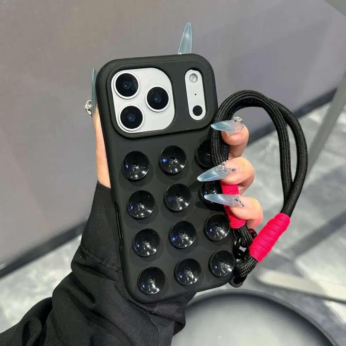 Чехол Для iPhone Из Силикона Цвета Конфет С Присоской, Ремешком iPhone17 Pro Max, Black Case SJS171