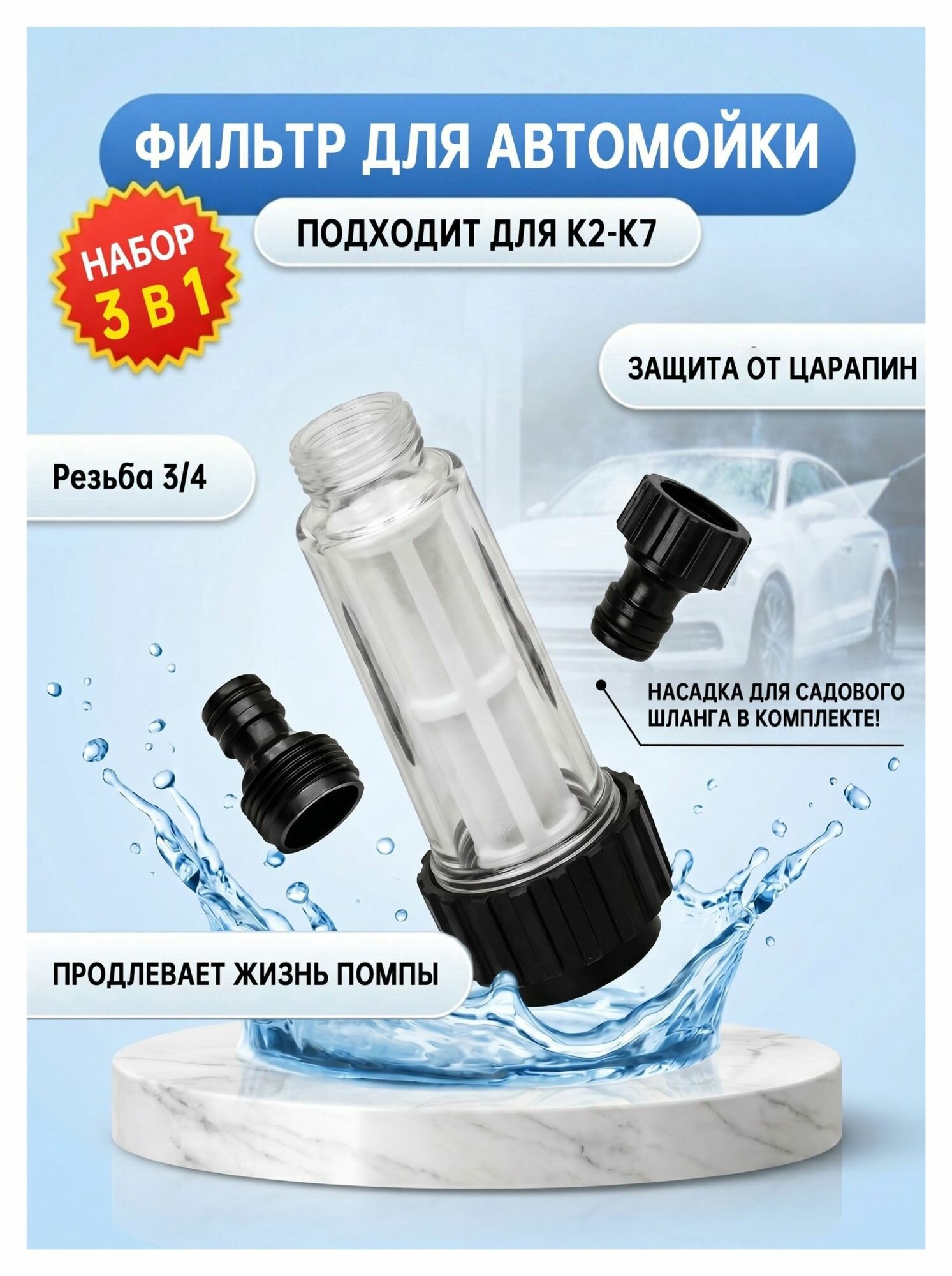 Фильтр для мойки высокого давления Karcher, Huter, Stihl, Champion - 1 шт. для чистой воды и защиты оборудования
