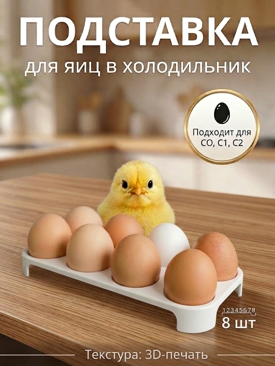 Подставка для яиц на полку в холодильник для 8 яиц пластиковая.