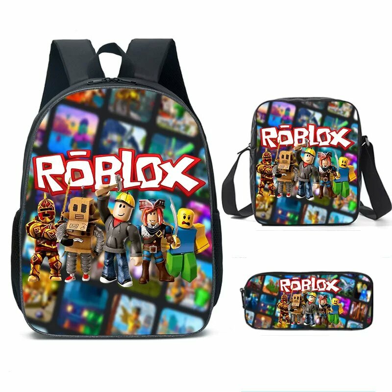 ROBLOX D6 Набор рюкзаков для детей, 3 шт. с мультяшными узорами, идеален для школьной и повседневной носки