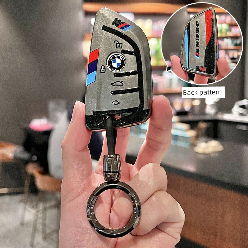 Чехол для ключа BMW с M-логотипом спортивного дизайна в сером цвете с креплением в цвете оружейного металла для моделей