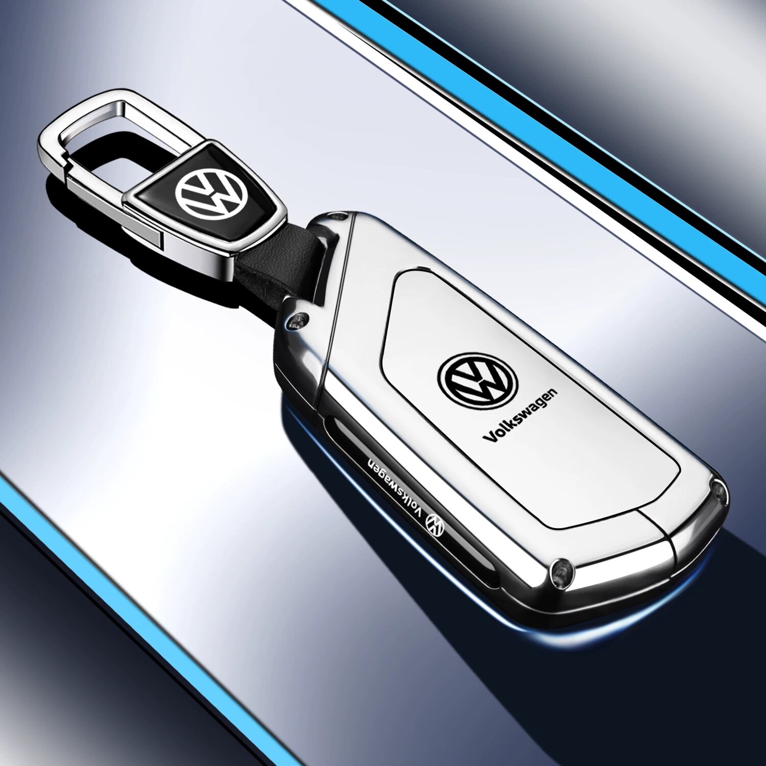 Ключевой чехол Volkswagen в серебристом цвете из цинкового сплава с автомобильной биркой-металлическим замком для