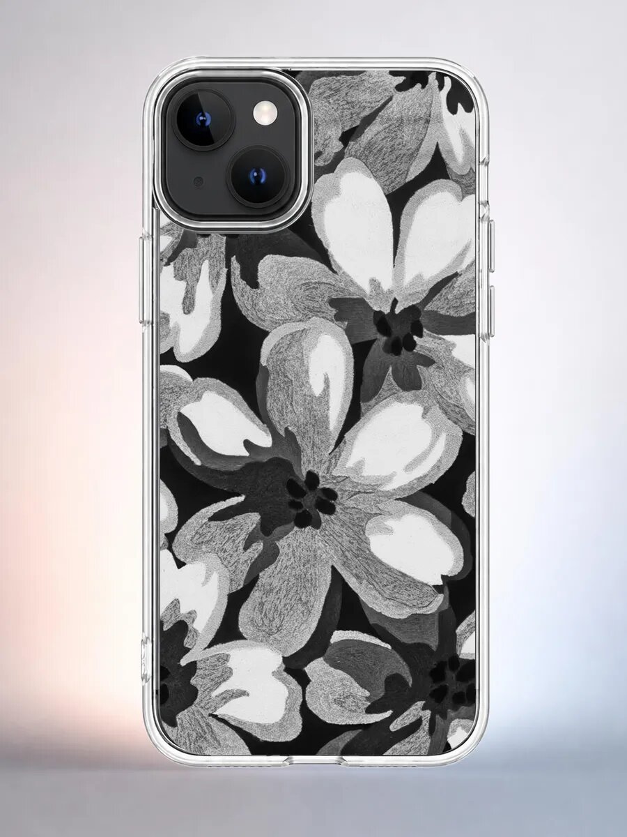 Чехол iPhone 13 цветочный принт силиконовый прозрачный