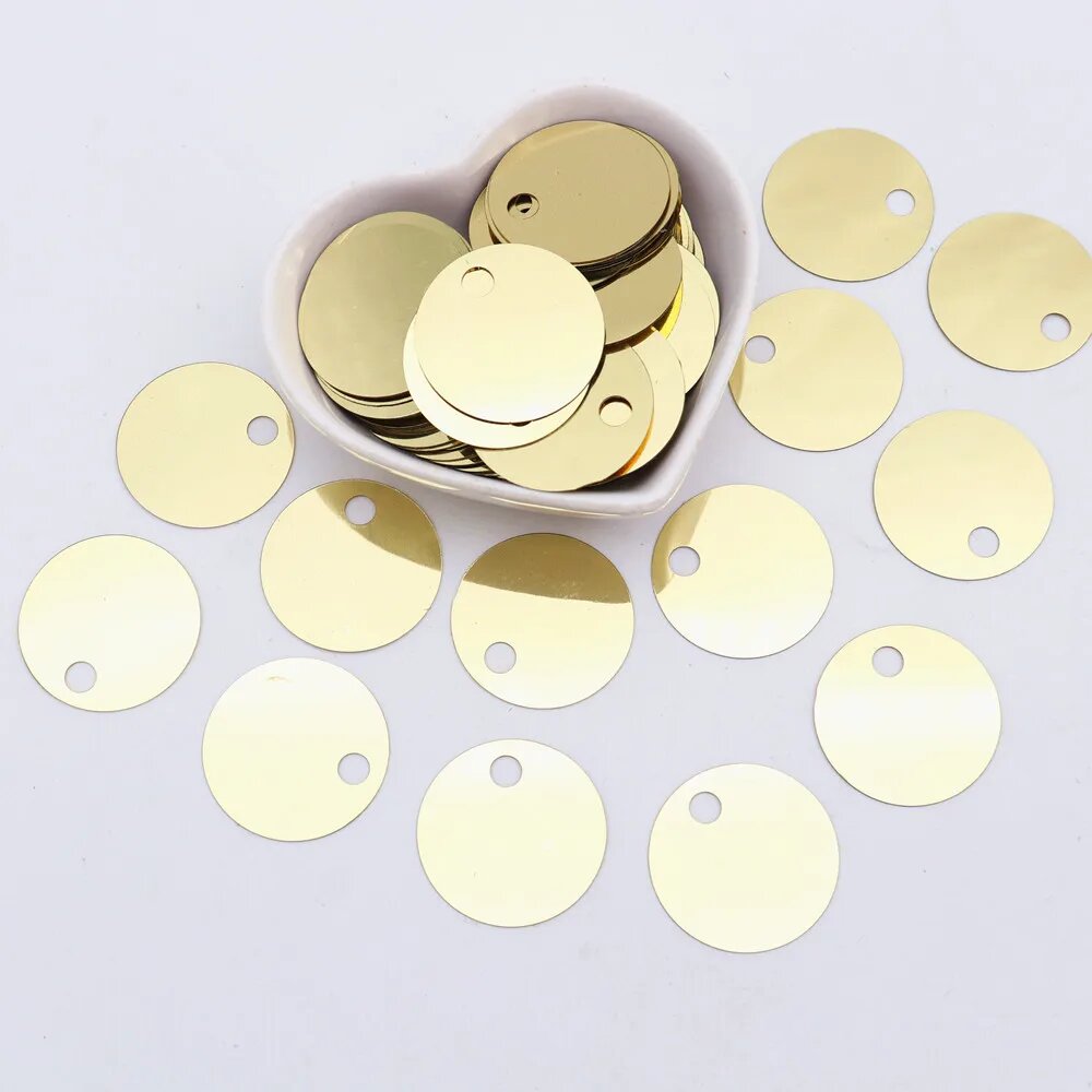 Плоские круглые пайетки ПВХ 30мм 58шт 20g 58pcs, Желтый, Light Gold