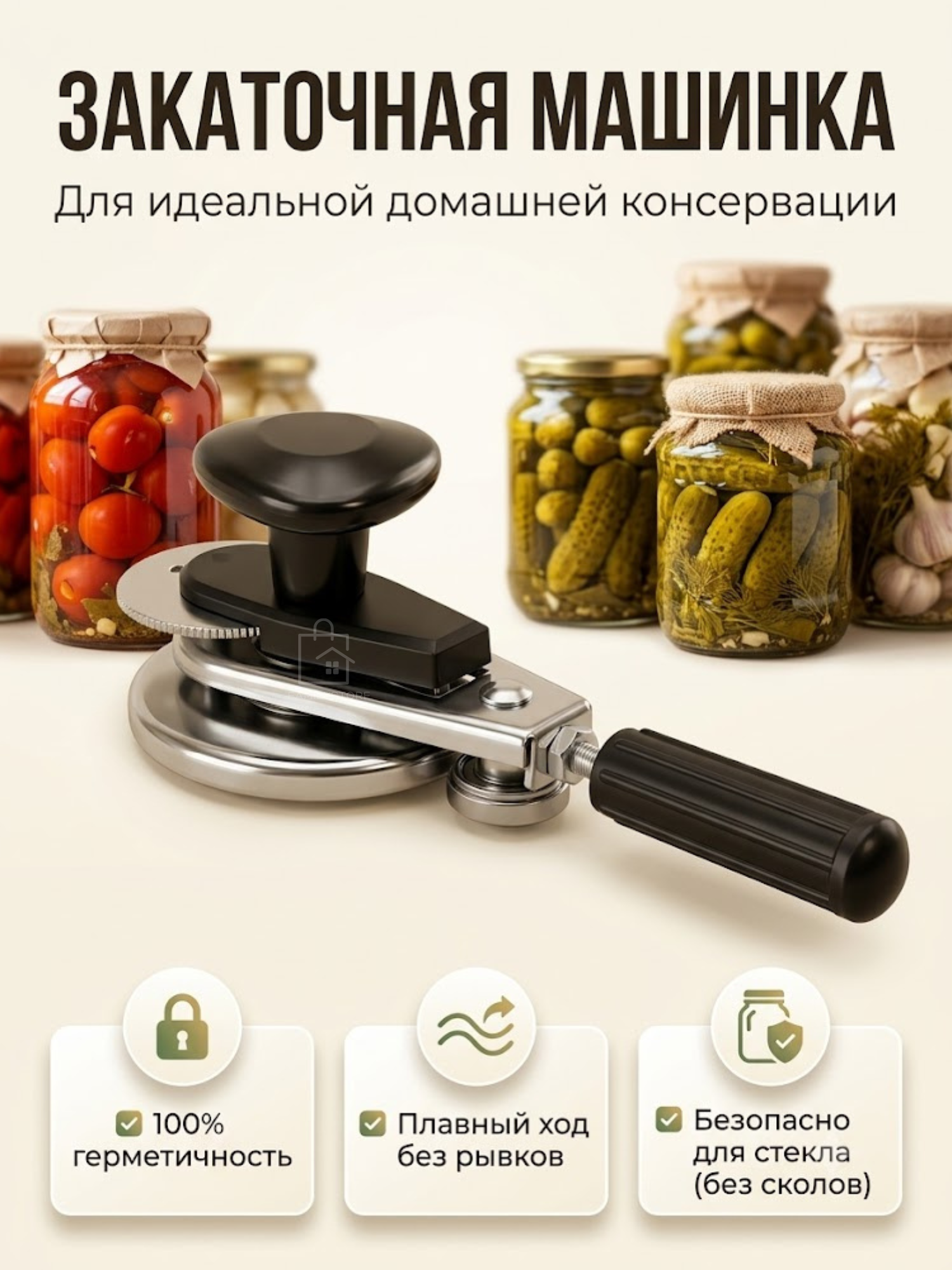 Машинка закаточная, нержавеющая сталь, пластик, нескользящая, для консервирования, длина 24 см