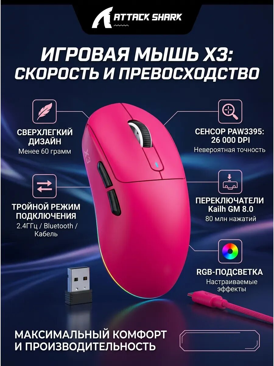 Мышь ягодно-красная + нескользящая наклейка