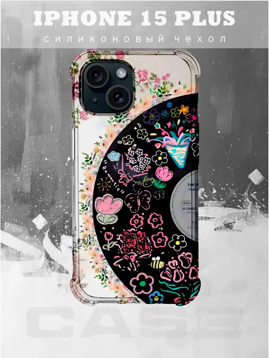 Чехол на IPHONE 15 PLUS с принтом Виниловая пластинка