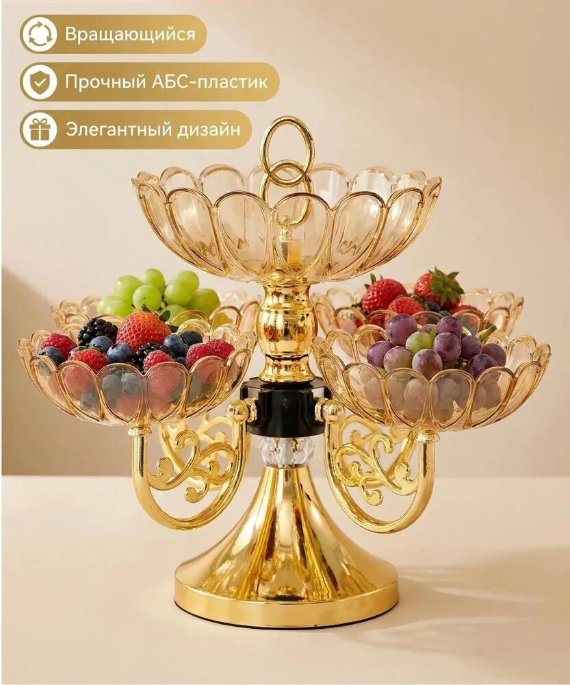 Вращающаяся золотая фруктовница из прочного ABS-пластика, 1 шт.