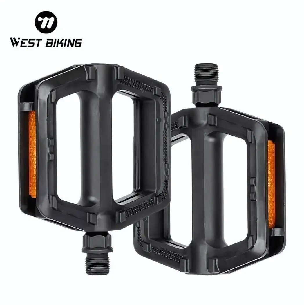 Педали велосипедные West Biking, 2 шт, антискользящие, светоотражатели, пластик/алюминий, 11.8x9x2.3 см