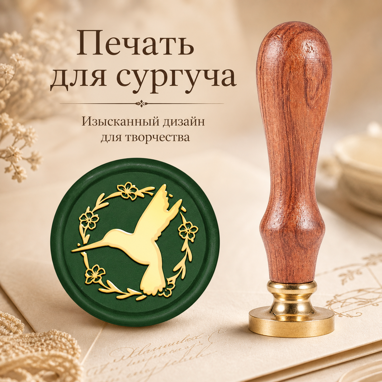 1 шт. латунный штамп с сургучной печатью и деревянной ручкой для конвертов, приглашений, подарочных карт