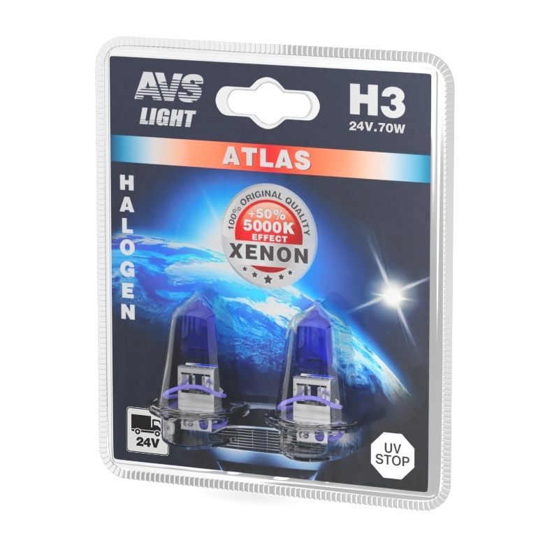 AVS A78575S Галогенная лампа AVS ATLAS/5000К/ H3.24V.70W. блистер 2шт.