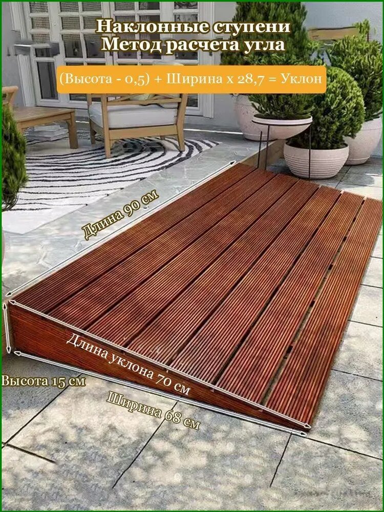 Пандус для техники и колясок, деревянный, 8x30x30 см, грузоподъемность 150 кг, Китай — фото 1