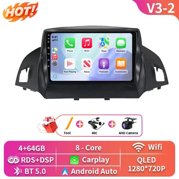 Для Ford C-MAX Kuga 2 Escape 3 2012-2019 Автомобильный радиоприемник Carplay V3-2 4 64GB