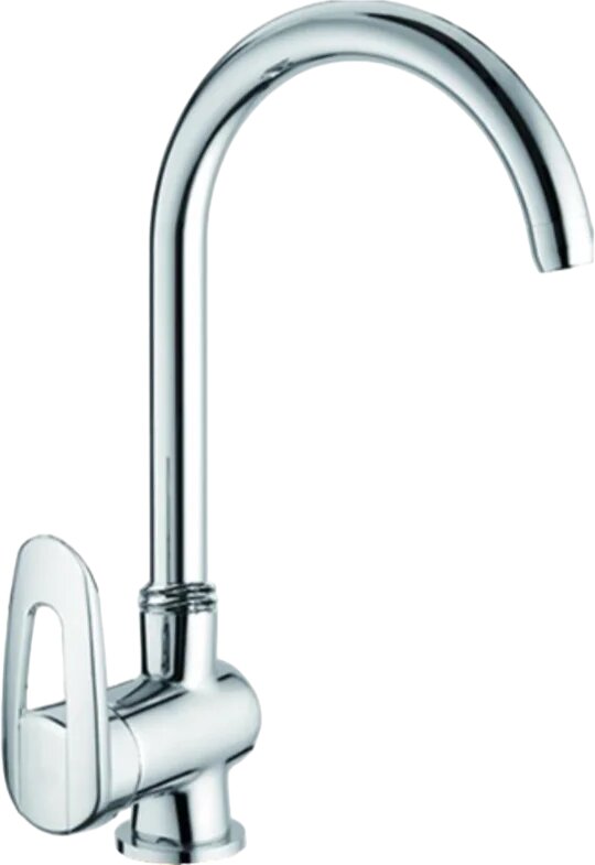 Смеситель для кухни D-lin D155428 с поворотным изливом, хром, глянцевый, однорычажный, латунный, с керамическим картриджем