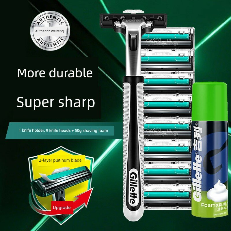 Gillette Wilfr бритвенный ручка с 9 лезвиями + 50 г бритвенной пены, мужской набор для бритья, премиум