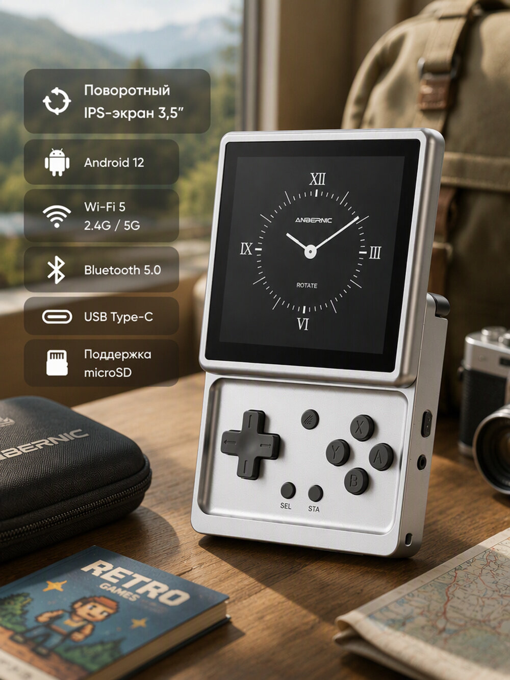 Портативная игровая консоль с поворотным экраном, Android, IPS 3,5″, память 256 ГБ для игр