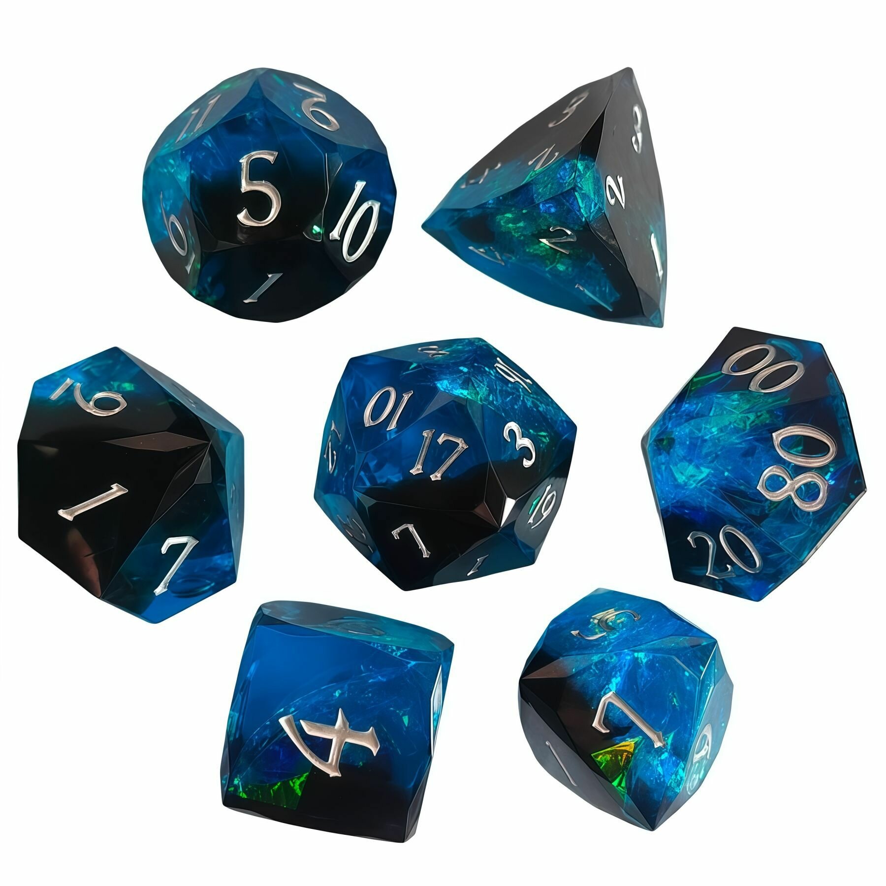Набор рубленых кубиков D&D, 7-гранейные RPG-кости, сине-черные двухцветные с серебряными цифрами, аксессуары DND