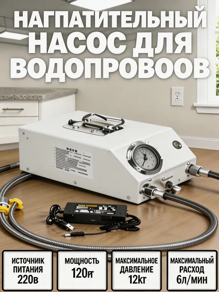 Портативный испытательный насос 120Вт, опрессовщик систем отопления.