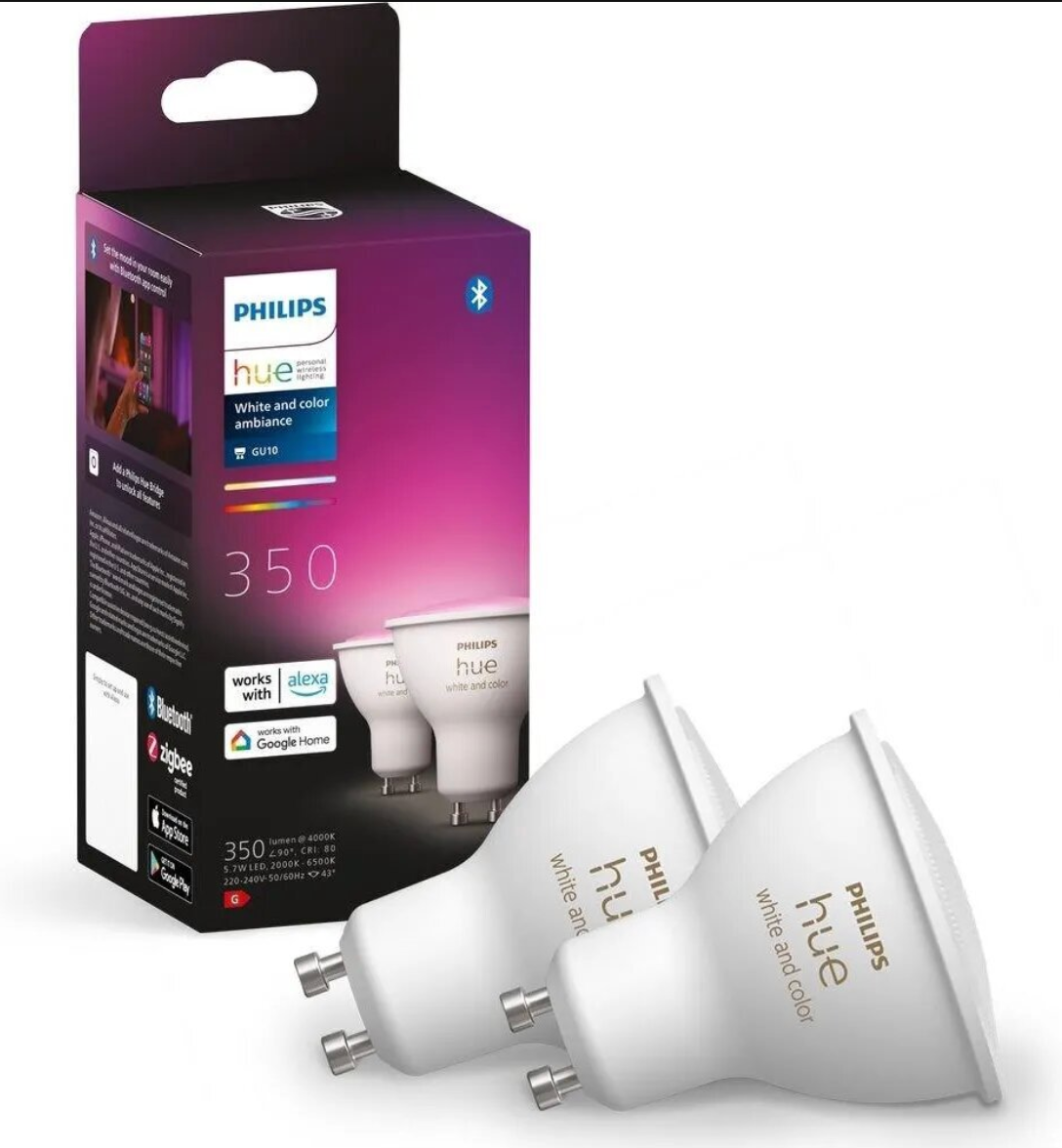 Лампы Philips Hue Ambiance White and Color Bluetooth GU10, 4.3 Вт, 2 шт.