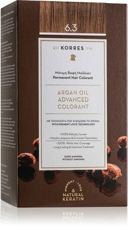 Краска для волос Korres Argan Oil, оттенок 6.3 золотистый/медовый темный блондин, 50 мл