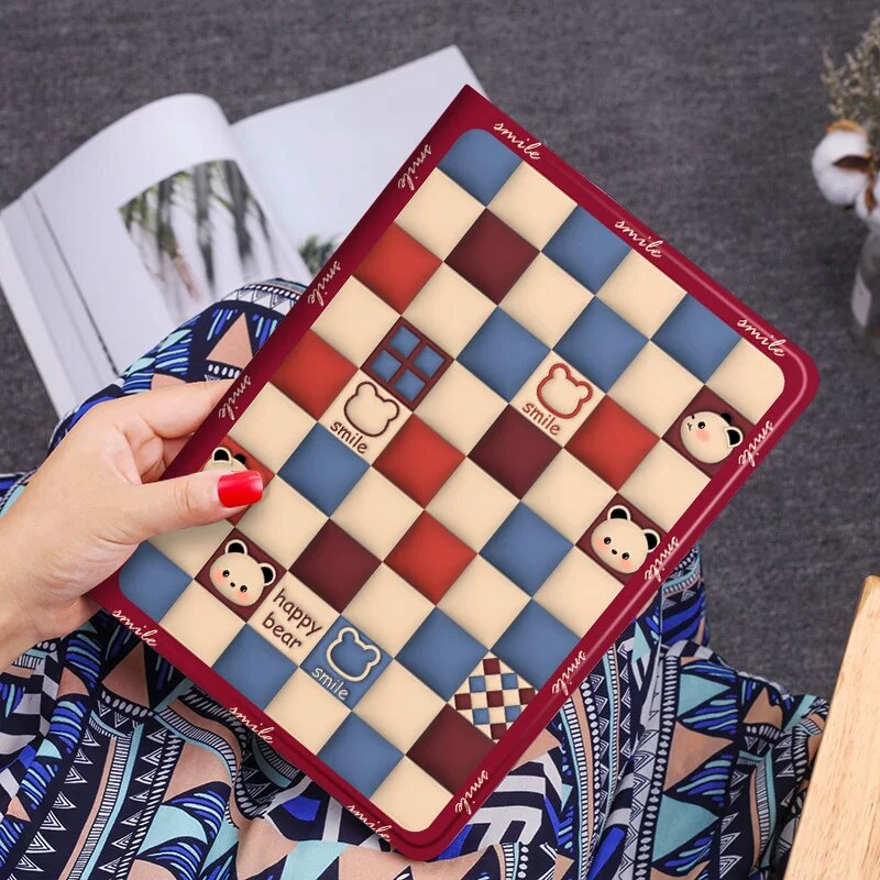 Чехол для планшета Huawei MatePad 10.4" книжного стиля, узор «Checkered Bear» в апельсиновом цвете