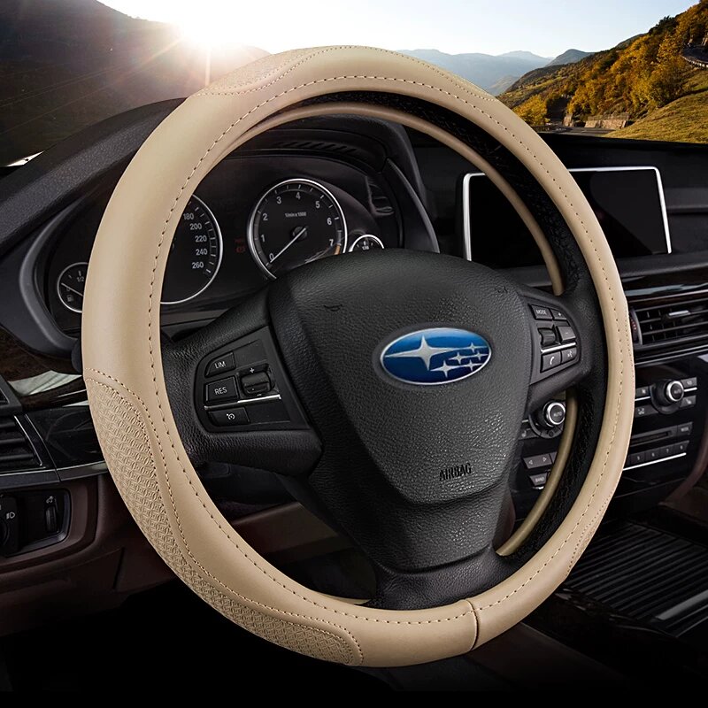 Кожаный чехол на руль для Subaru Forester, XV, Outback, Legacy, Impreza - Все сезоны, Бежевый