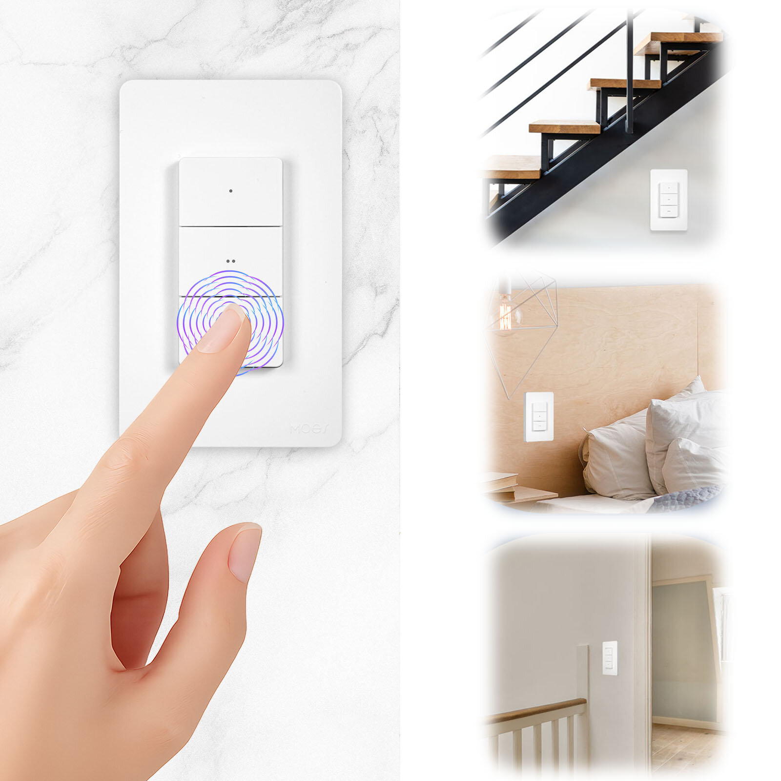 Умный Zigbee 3.0 выключатель беспроводной, 3 клавиши, 9 сценариев, магнитное крепление