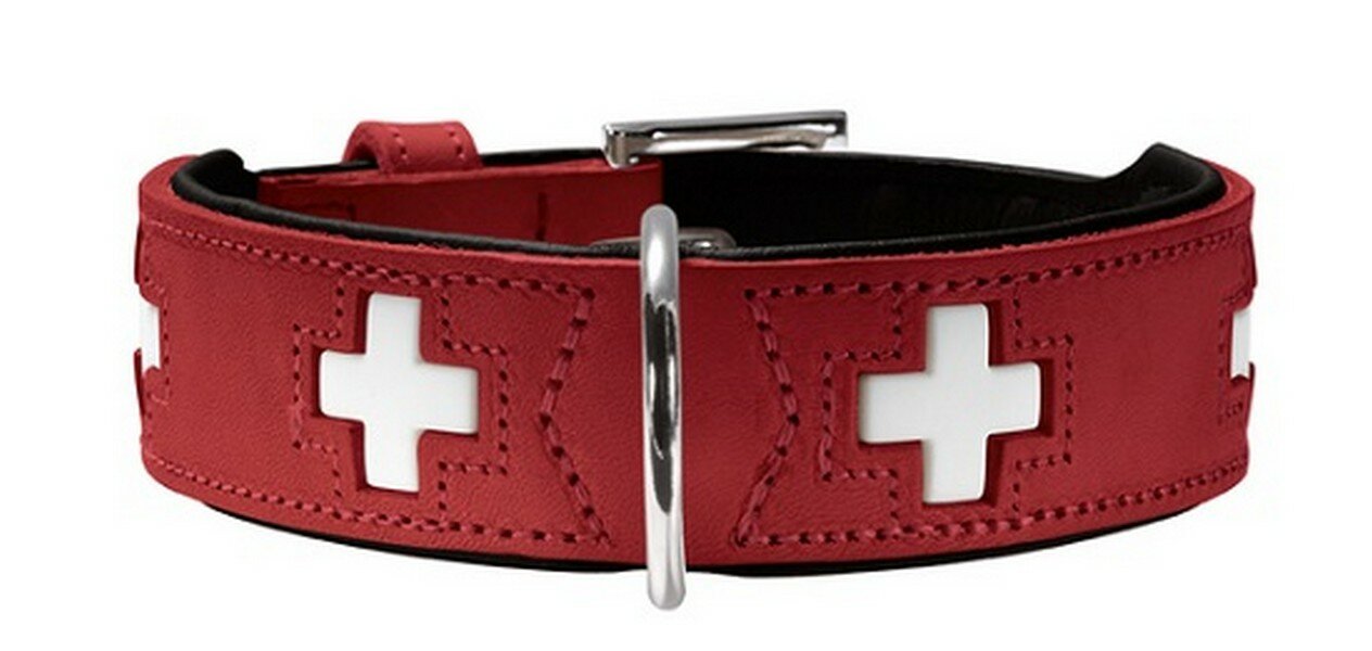 Hunter Swiss / Ошейник Хантер для собак кожа Красно-черный фас. 75 (61-68,5 см)