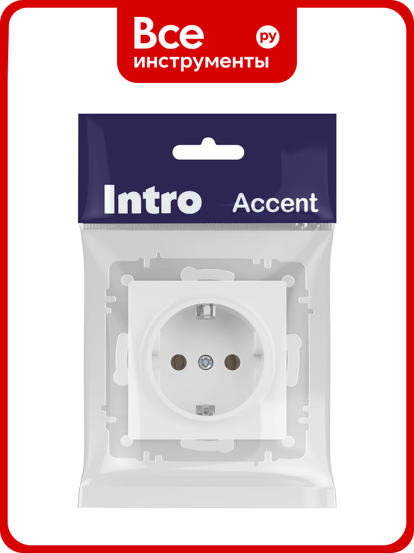 Розетка Intro Accent 620201М 2PE Schuko, 16А, 250В, IP20, СУ, белый матовый