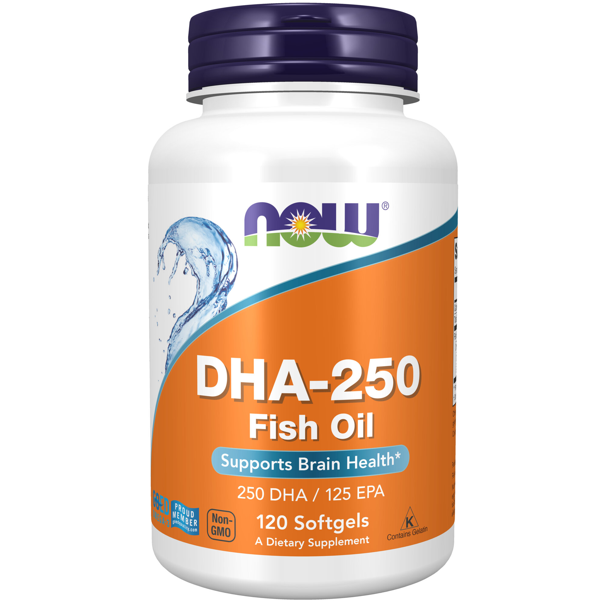 NOW DHA-250 Fish Oil, Рыбий жир, 125 EPA 250 DHA, 120 капсул, Витамины для сердца и сосудов, для мозга, для иммунитета