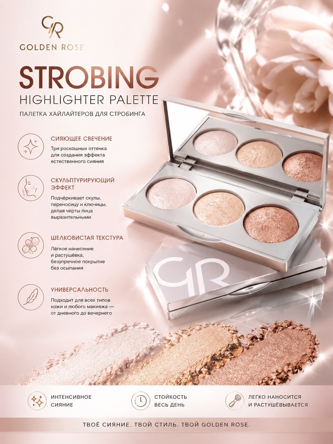 Golden Rose Палетка хайлайтеров для стробинга Strobing Highlighter Palette
