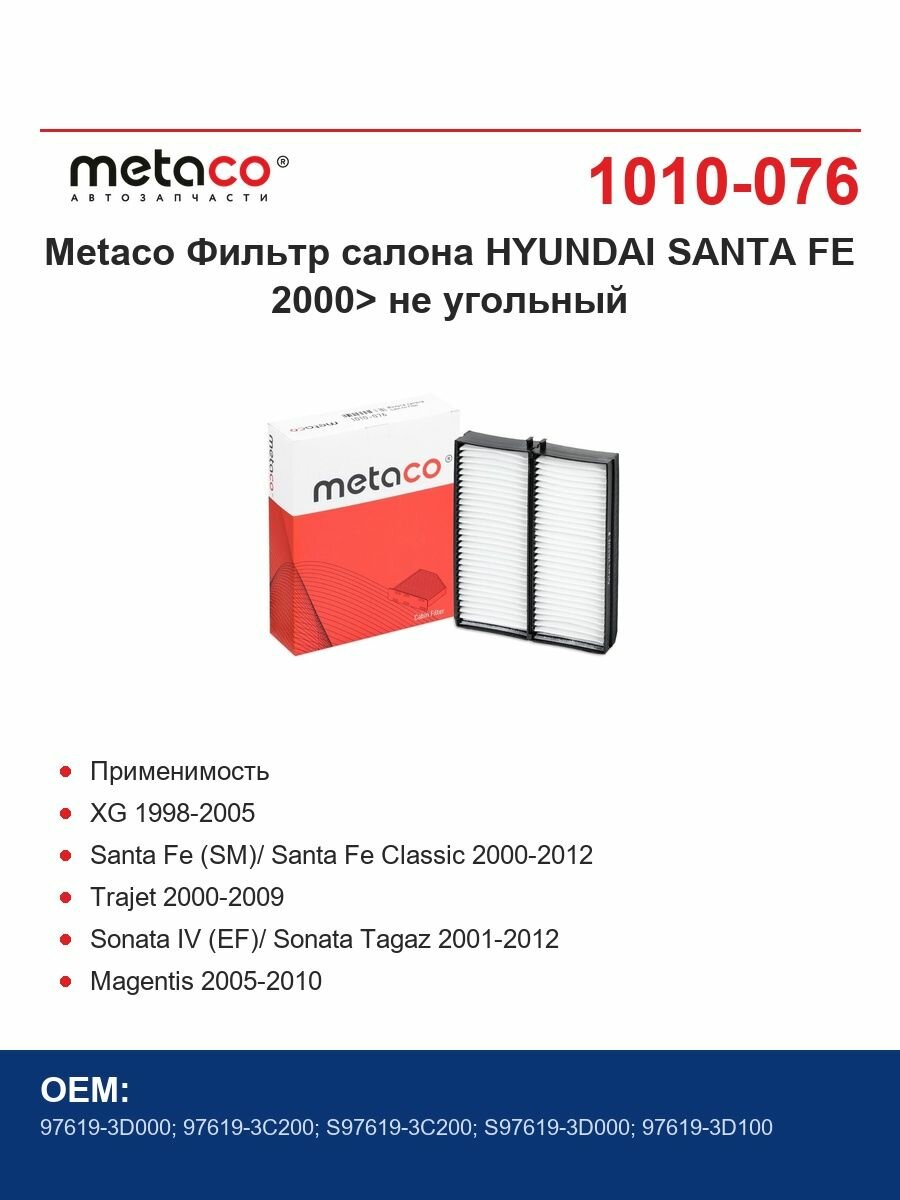 Metaco Фильтр салона HYUNDAI SANTA FE 2000> не угольный