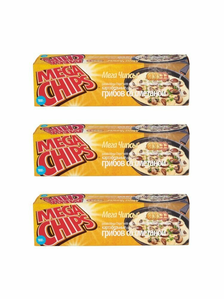 Mega Chips Чипсы-пластины картофельные с грибами и сметаной, 100 г, 3 шт